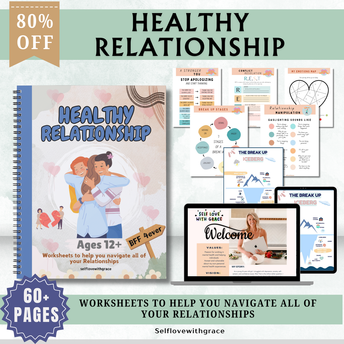 Healthy vs Unhealthy relationships workbook, teen health, anxiety, dep ...